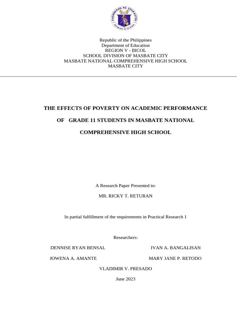 The Effects of Poverty On Academic Performance of Grade 11 Students in ...
