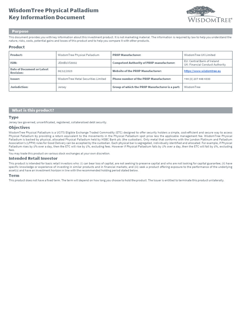 WisdomTree ETC WisdomTree Physical Palladium (LSE) Accumulation (USD) | PDF