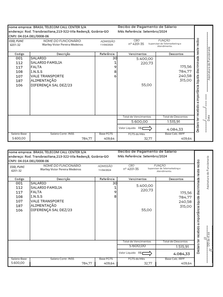 Modelo Contra Cheque PDF | PDF