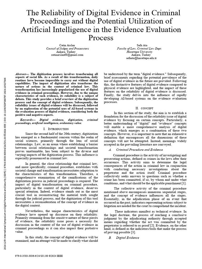 Evaluating Digital Evidence in Criminal Law | PDF | Evidence | Concept