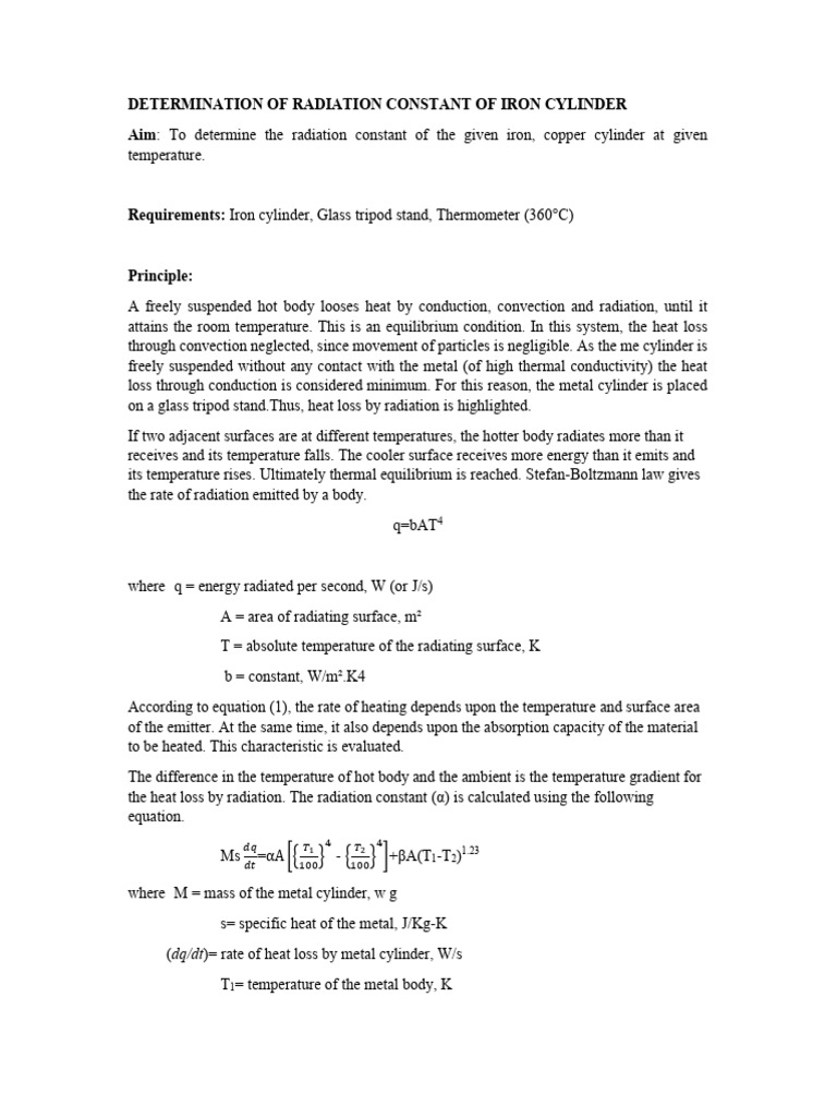 Radiation Constant of Iron Cylinder | PDF | Heat Transfer | Temperature