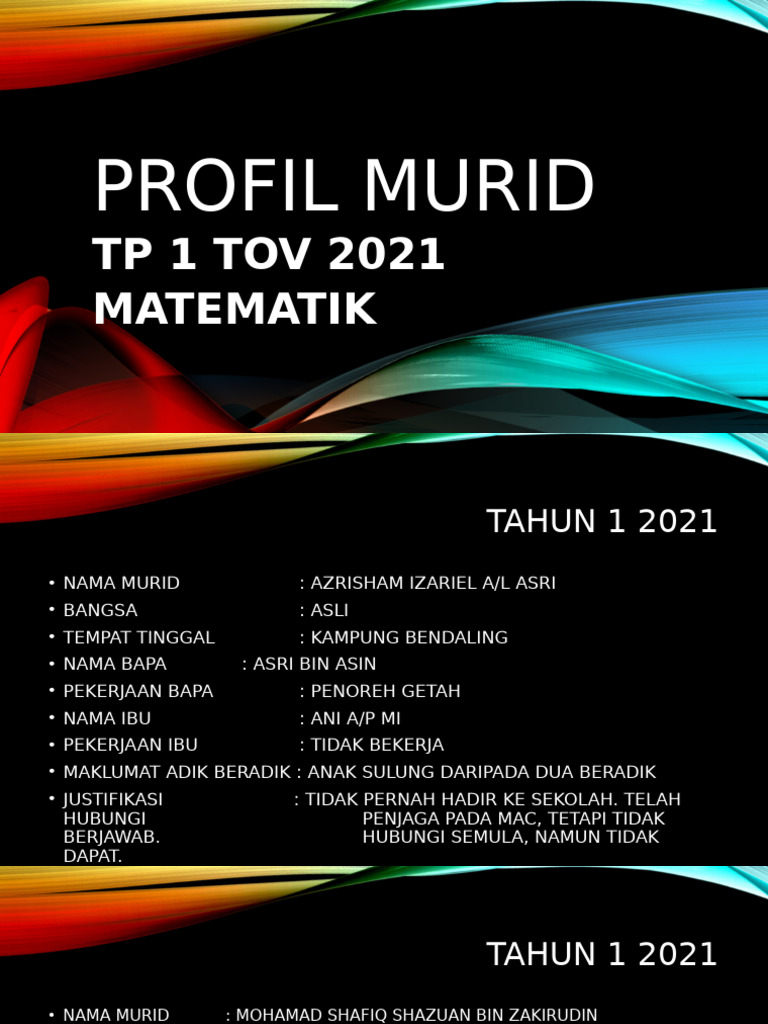 Profil Murid Tp1 Matematik Tov 2021 | PDF