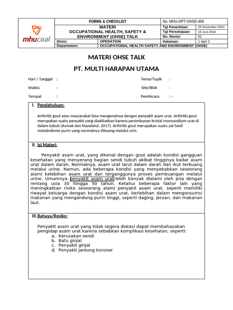 Materi Health Talk Asam Urat | PDF