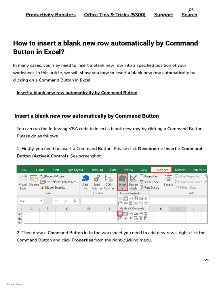 How To Insert A Blank New Row Automatically by Command Button in Excel | PDF | Teaching Methods ...