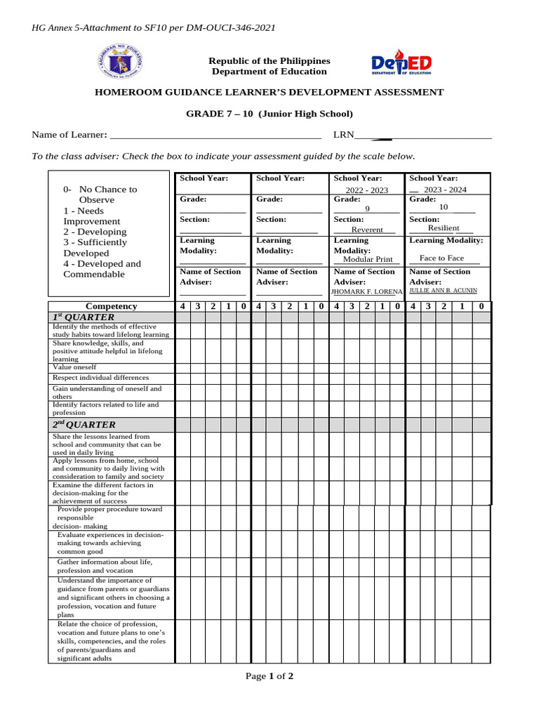 HG G10 Template - JHS | PDF