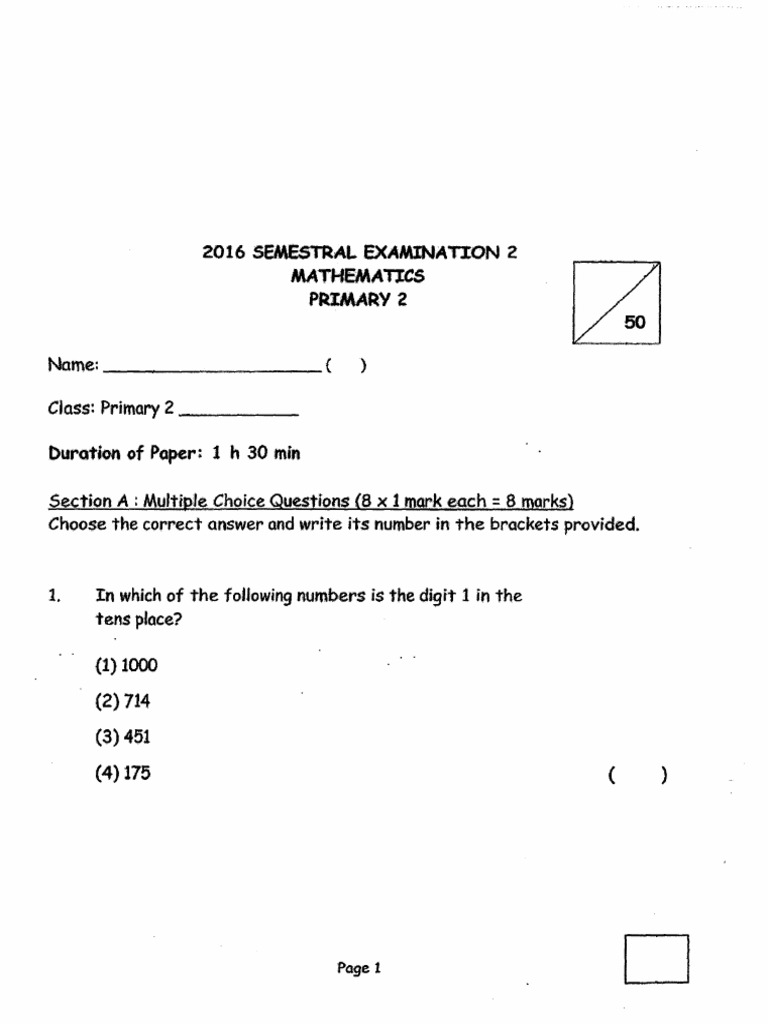 Maths SA2 2016 Henry Park | PDF