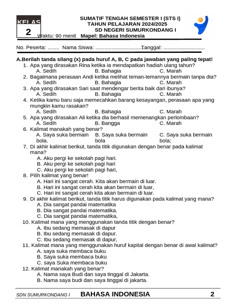 STS KELAS 2 SOAL BHS INDONESIAimas | PDF