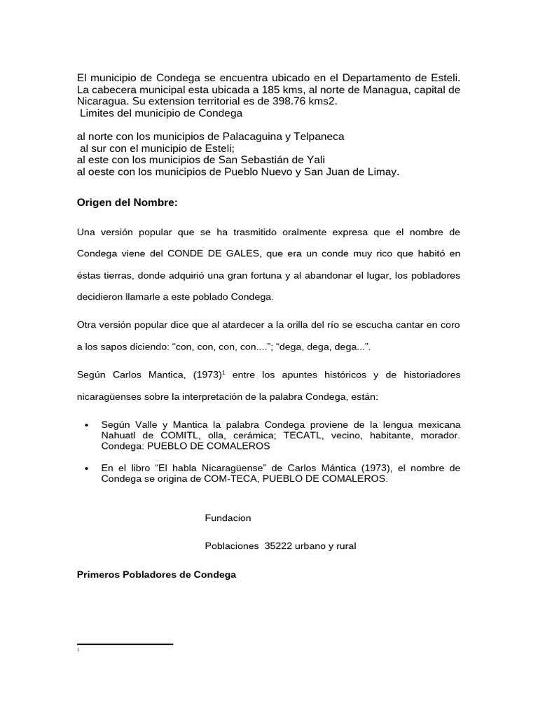 Ubicación y Origen de Condega, Estelí | PDF | Viajes y turismo