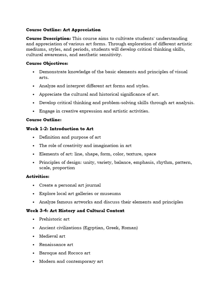 Course Outline in Art Apreciation | PDF | The Arts | Art