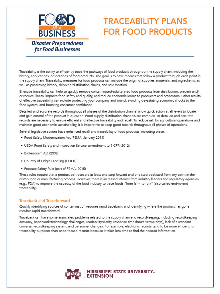 TRACEABILITY PLANS FOR FOOD PRODUCTS - Kế hoạch truy xuất nguồn gốc ...