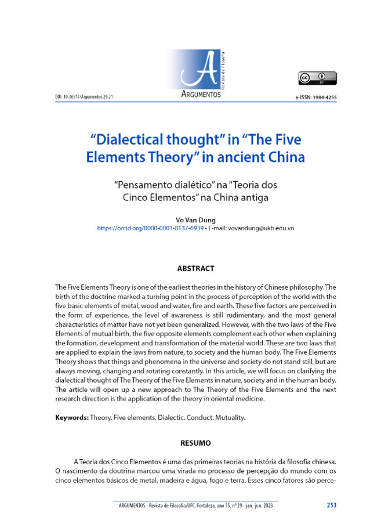 Vista Do "Dialectical Thought" in "The Five Elements Theory" in Ancient ...