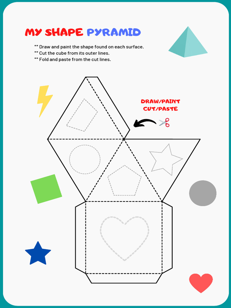 Paint Cut Fold Pyramid 3D Worksheet Kindergarten Elementary Activity ...