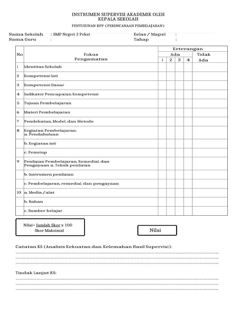 FORM 2 SUPERVISI RPP | PDF