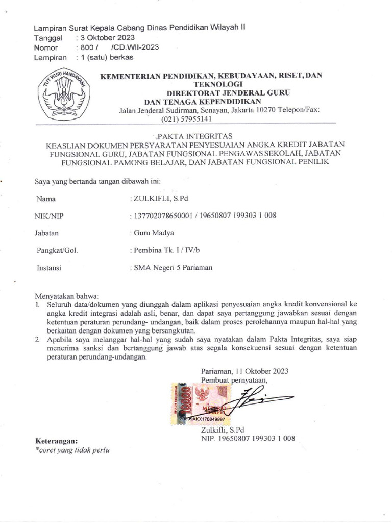 Pakta Integritas Pdf