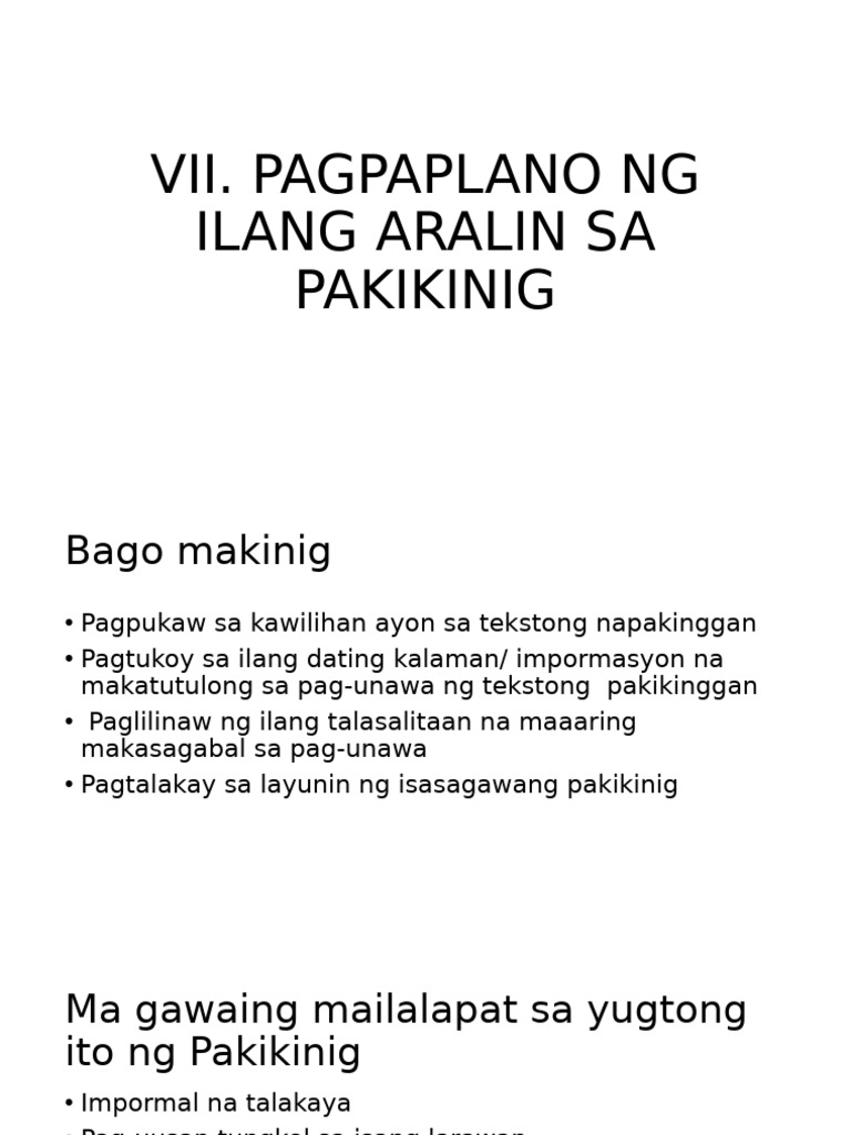 Aralin sa Pakikinig: Isang Plano | PDF | Language Arts & Discipline ...