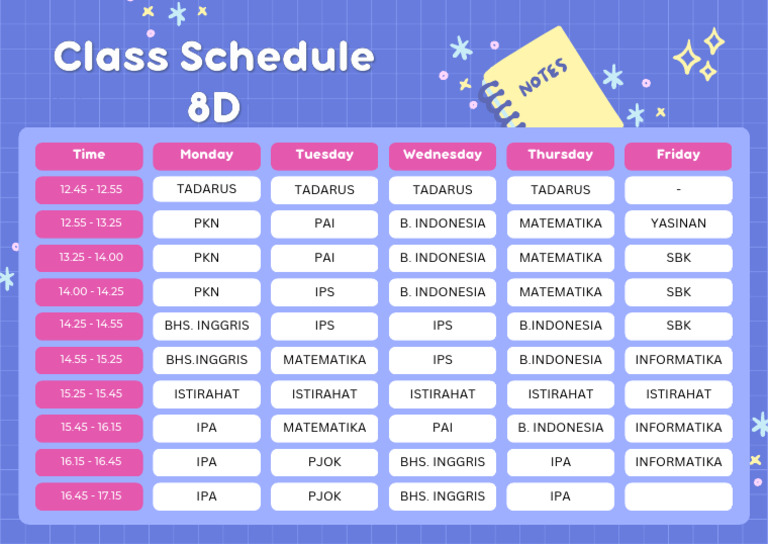 Jadwal Pelajaran 8D | PDF