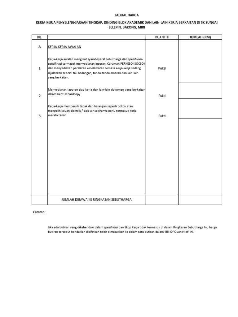 Jadual Harga A08 | PDF