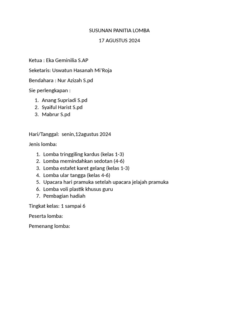 Susunan Panitia Lomba | PDF