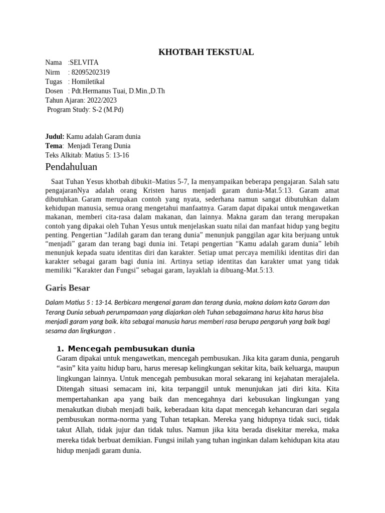 Khotbah Tekstual | PDF