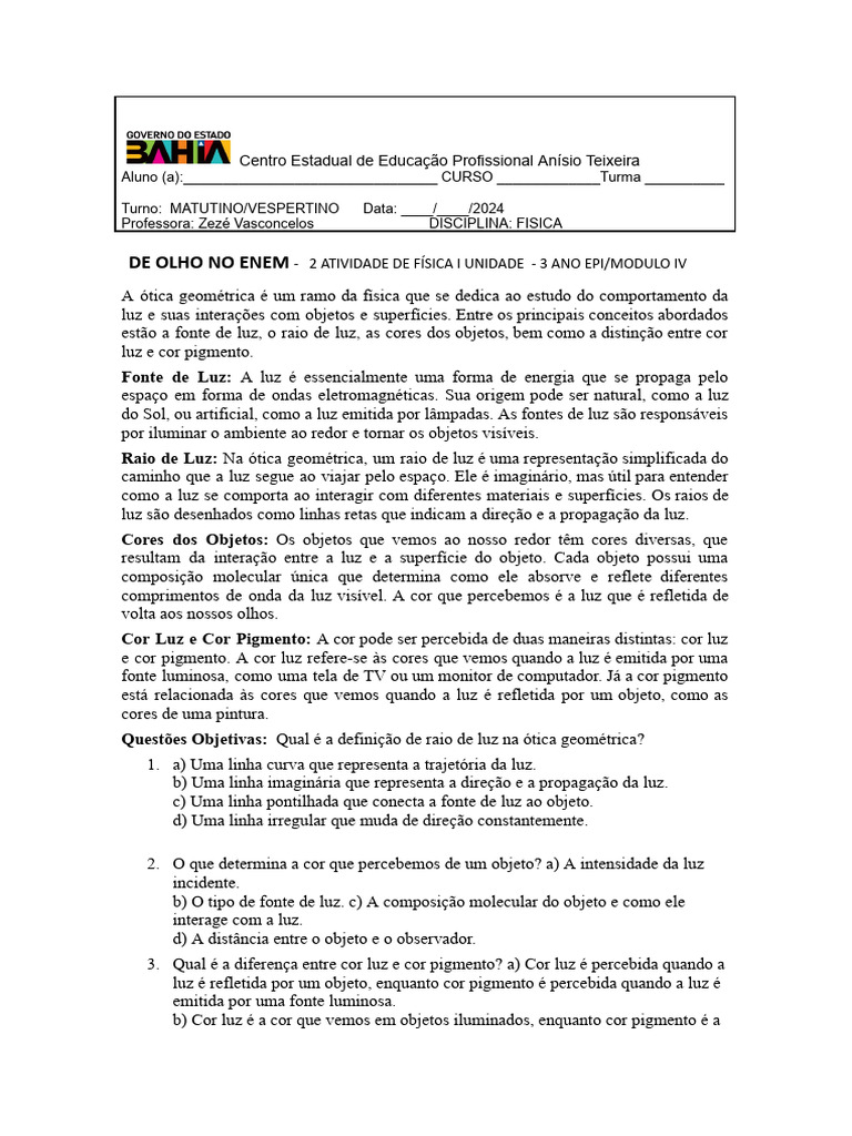 2 Atividade Epi - 3 Ano-Modulo IV | PDF