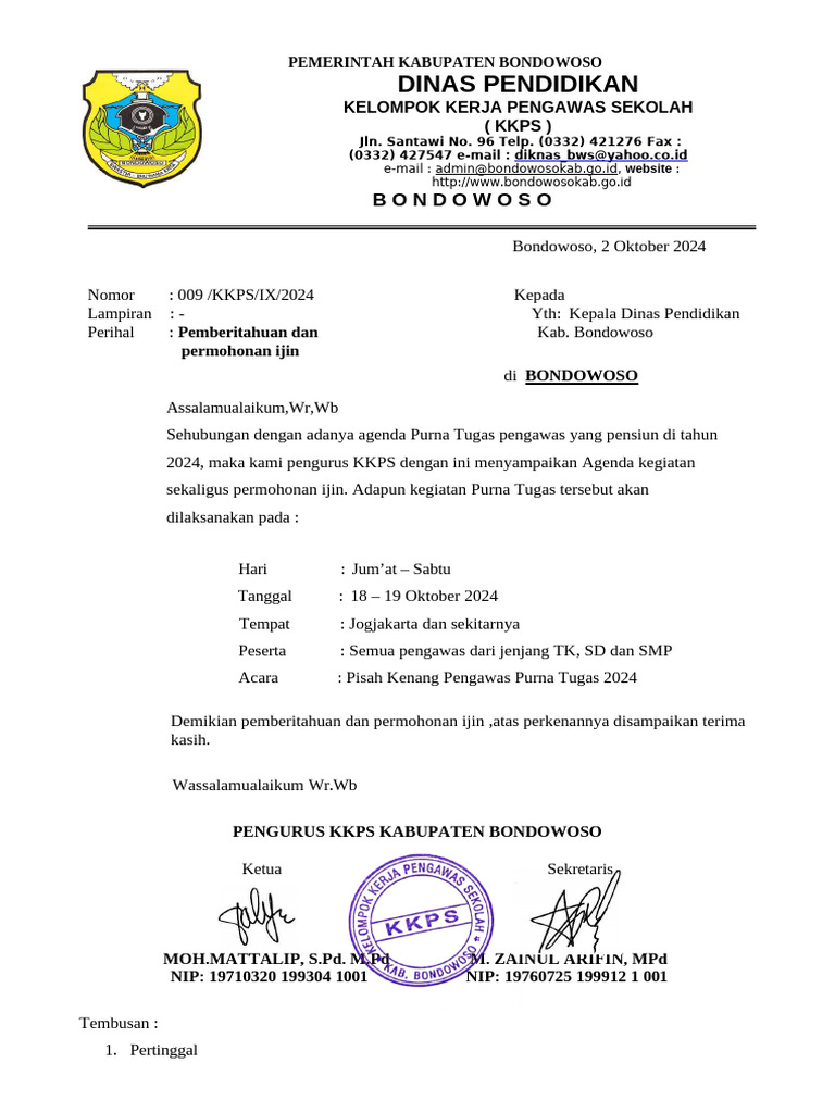 Surat Ijin Ke KPL Dinas | PDF