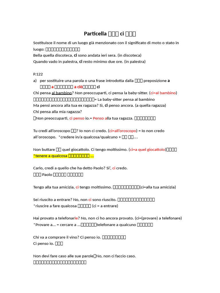 Particella 小品詞 ci 的用法 | PDF