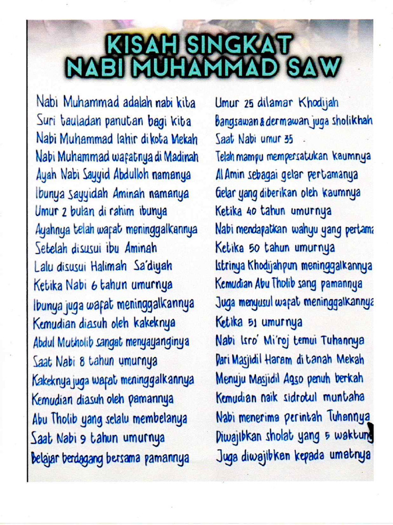 KISAH SINGKAT NABI MUHAMMAD SAW | PDF