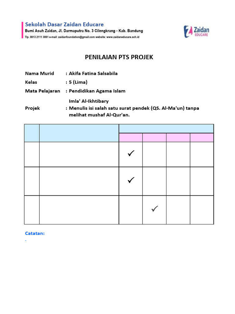 NILAI PTS PAI Kelas 5 SMT Ganjil | PDF