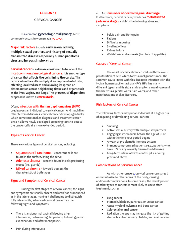 2.4 LESSON 11 Cervical Cancer | PDF | Cervical Cancer | Cancer