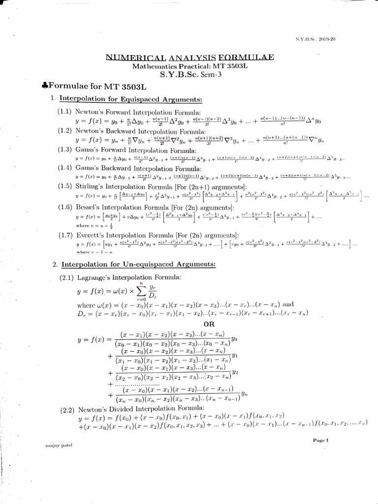 NA & CP Formulas | PDF