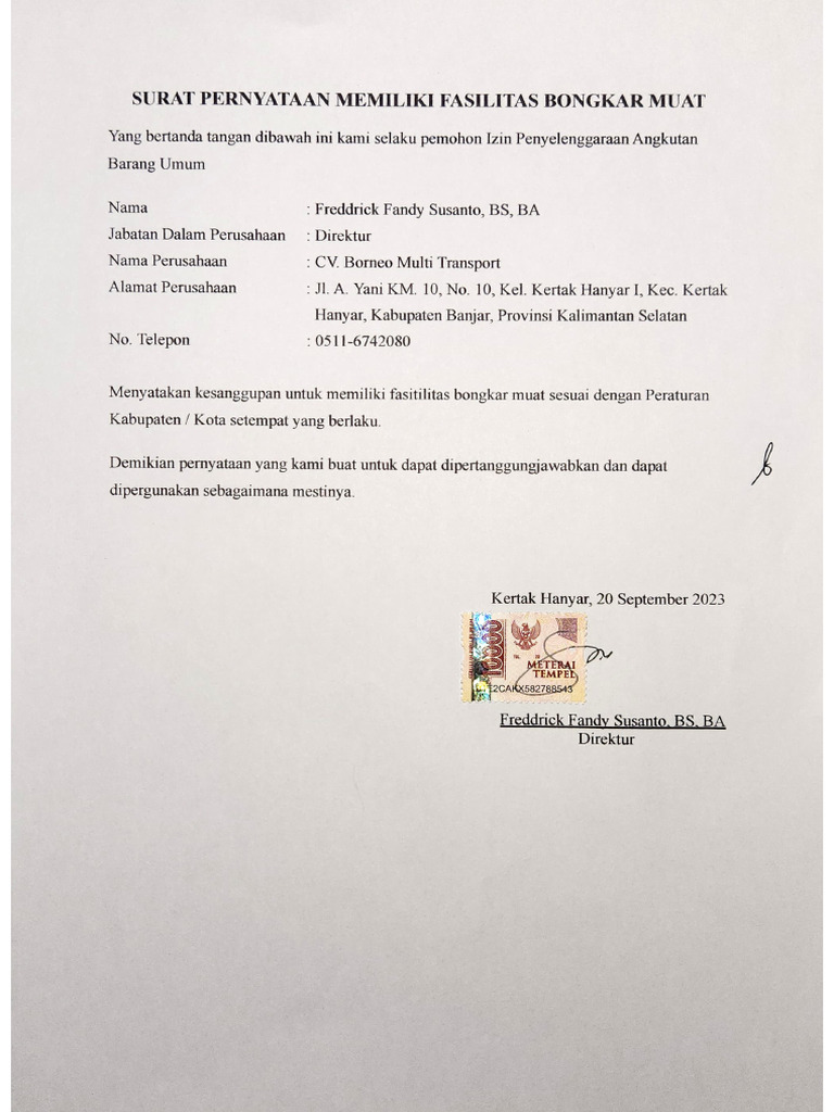 SURAT MEMILIKI FASILITAS BONGKAR MUAT | PDF
