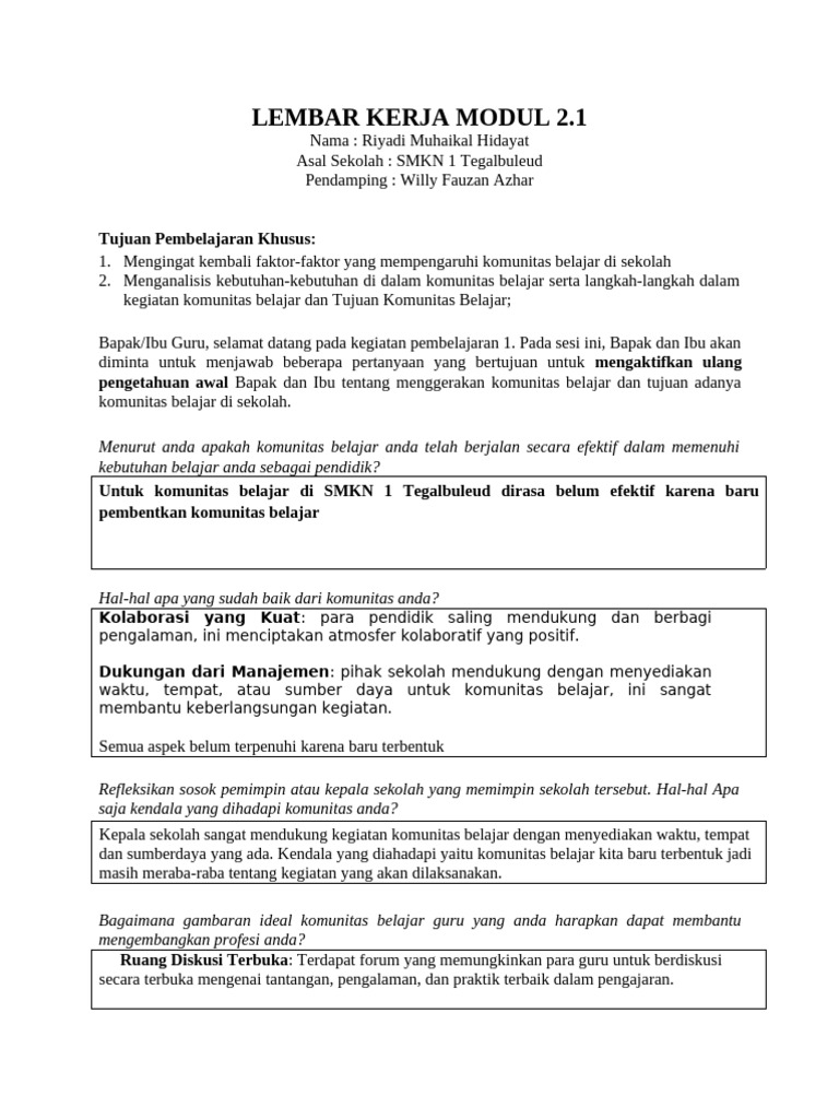 Lembar Kerja Modul 2.1 | PDF