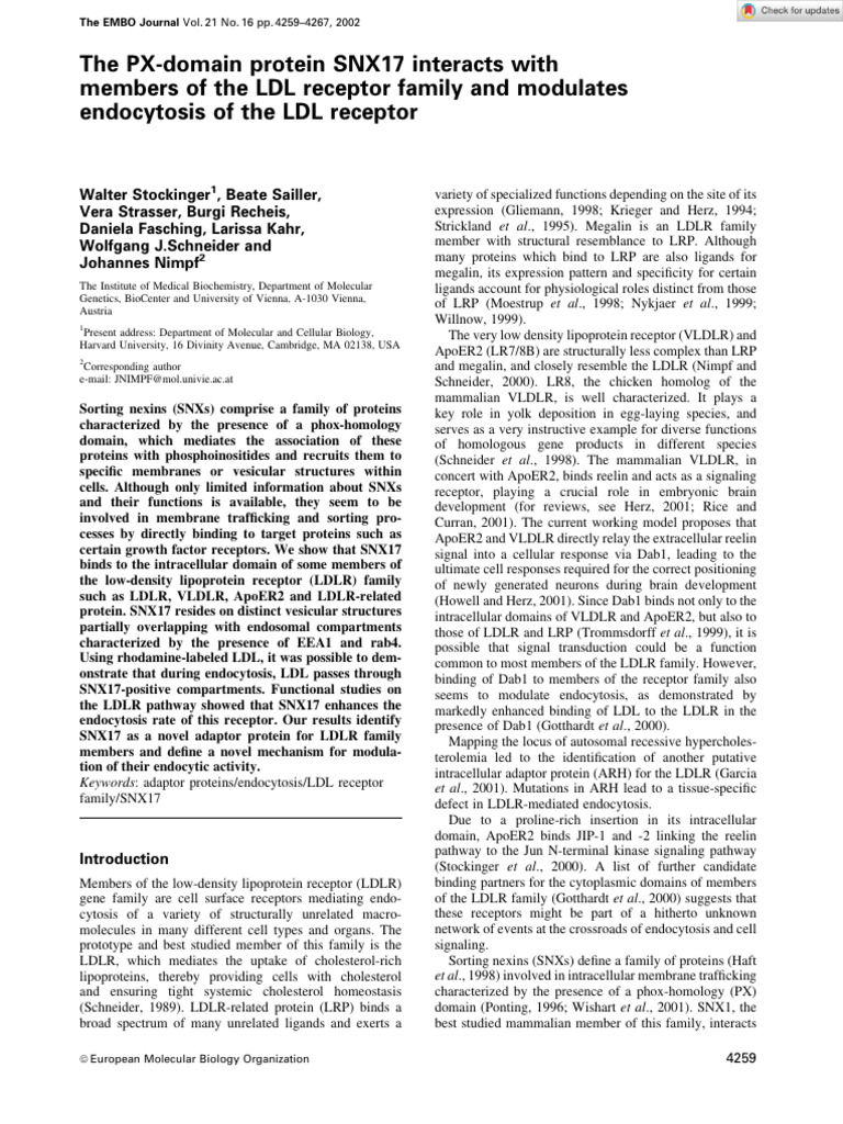 Stockinger Et Al 2002 The PX Domain Protein Snx17 Interacts With ...