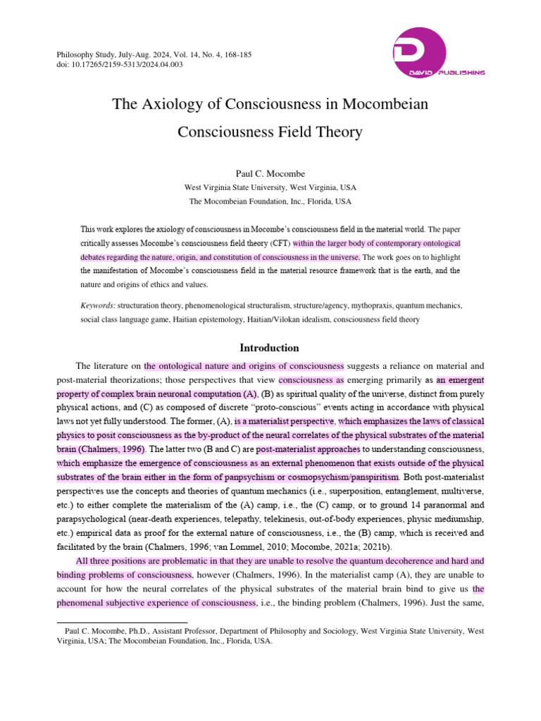 The Axiology of Consciousness in Mocombe | PDF