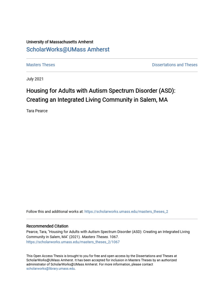 Housing For Adults With Autism Spectrum Disorder (ASD) - Creating | PDF