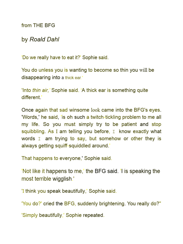 The BFG by Roald Dahl | PDF