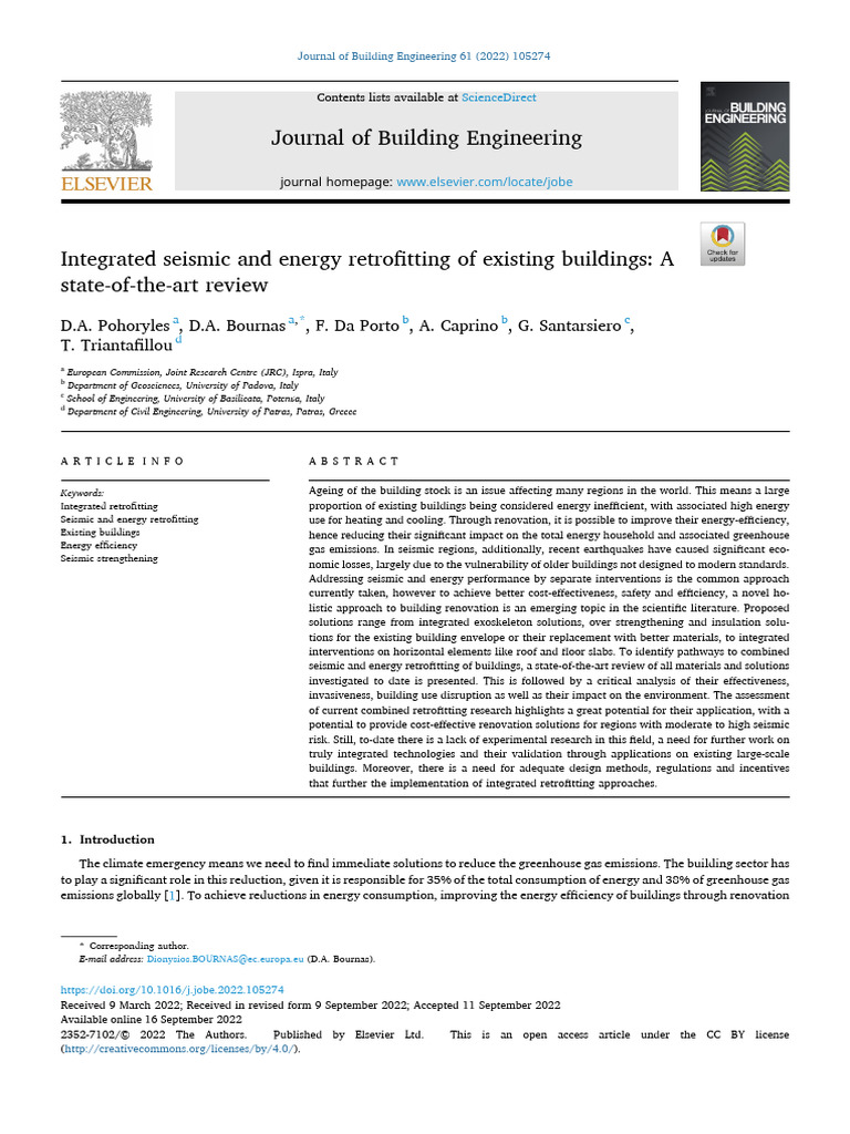 Integrated Seismic and Energy Retrofitting of Existing Buildings A State-Of-The-Art Review-2022 ...