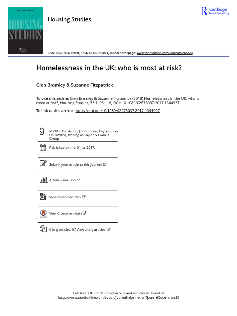 Homelessness in The UK: Who Is Most at Risk?: Housing Studies | PDF