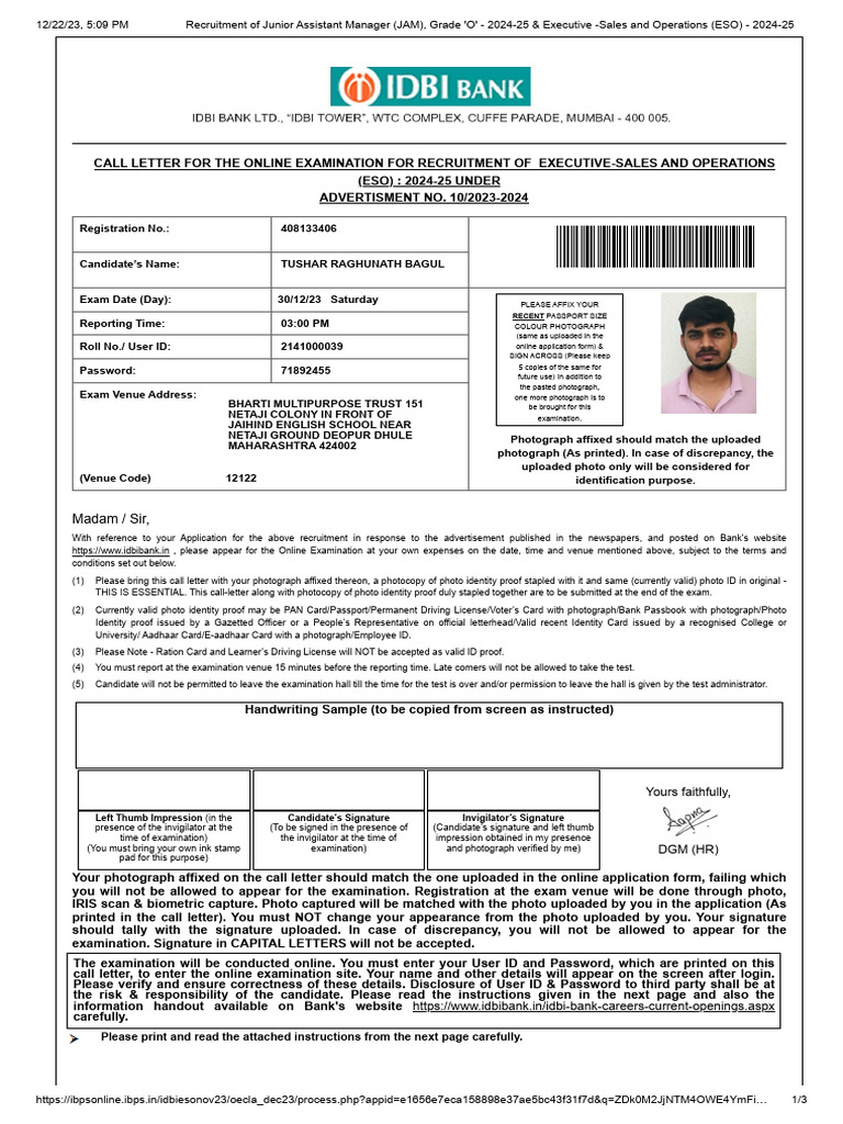 IDBI Junior Assistant Manager (JAM), Grade 'O' - 2024-25 & Executive ...