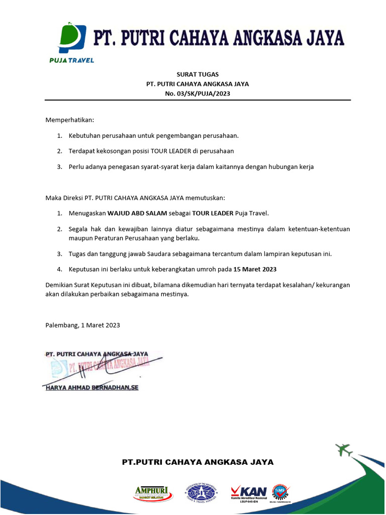 Surat Tugas Wajud Abd Salam | PDF