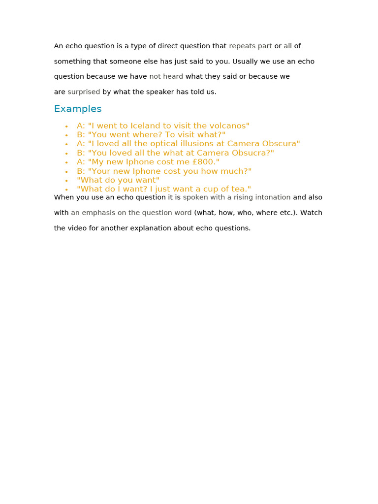 An Echo Question Is A Type of Direct Question That | PDF