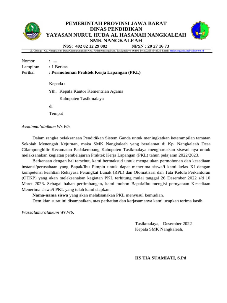 Surat PKL | PDF