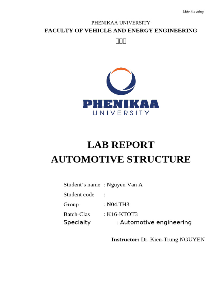 15.7.2024 - Automotive Structure Lab Report - Template | PDF