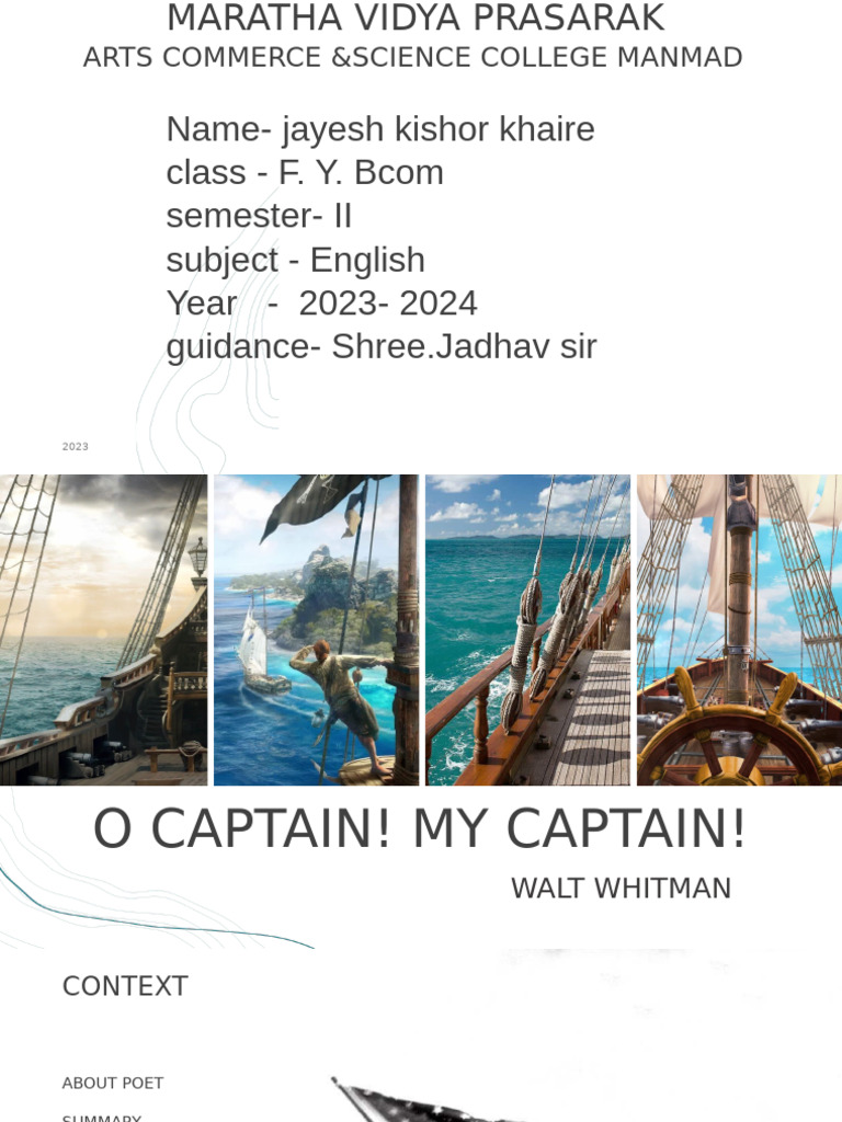 Fy Bcom PPT of Oo Captain My Captain | PDF | Poetry | General Fiction