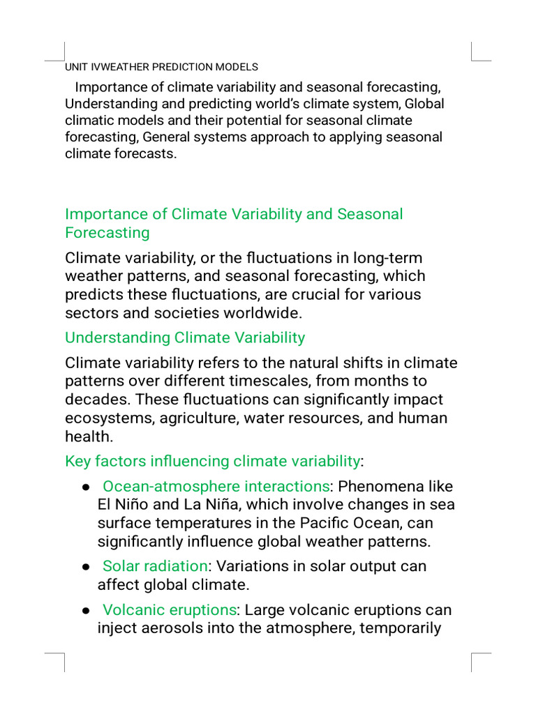 Unit Iv Weather Prediction Models | PDF | General Circulation Model ...