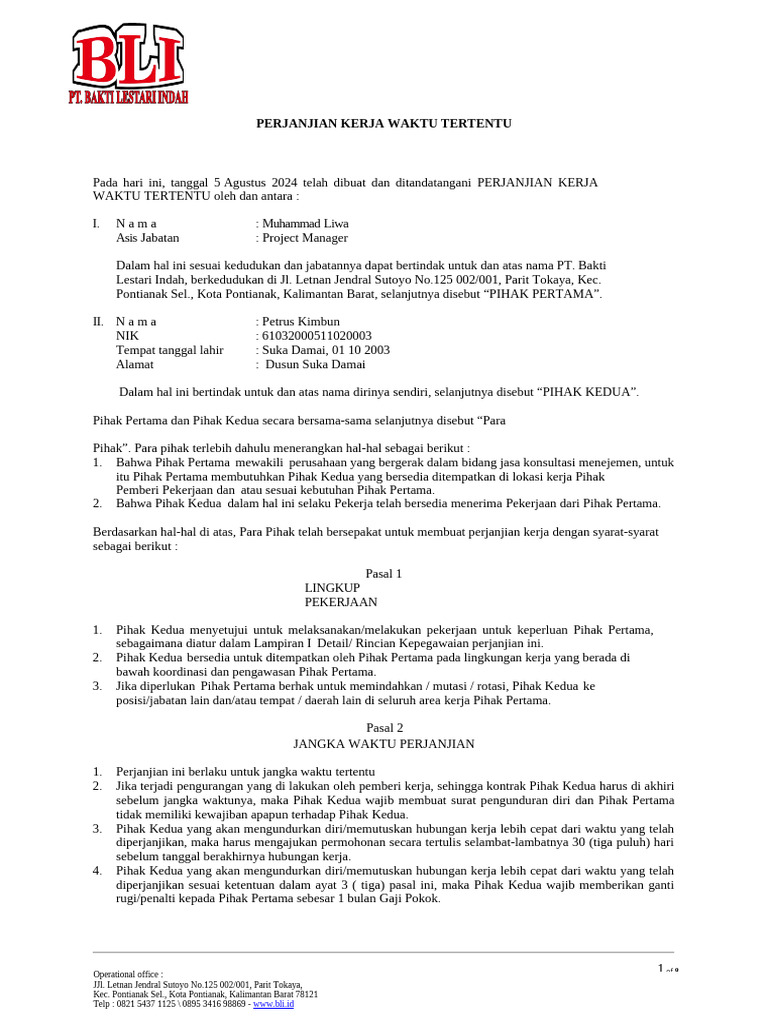 PKWT Petrus Kimbun | PDF