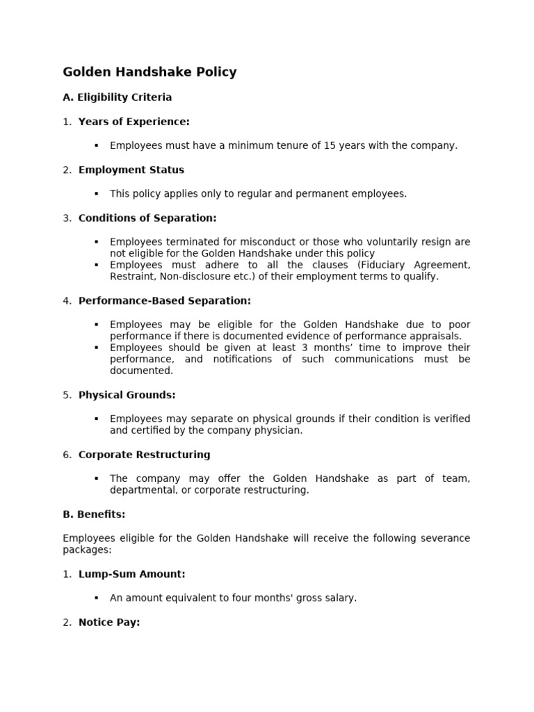 Golden Handshake Policy | PDF