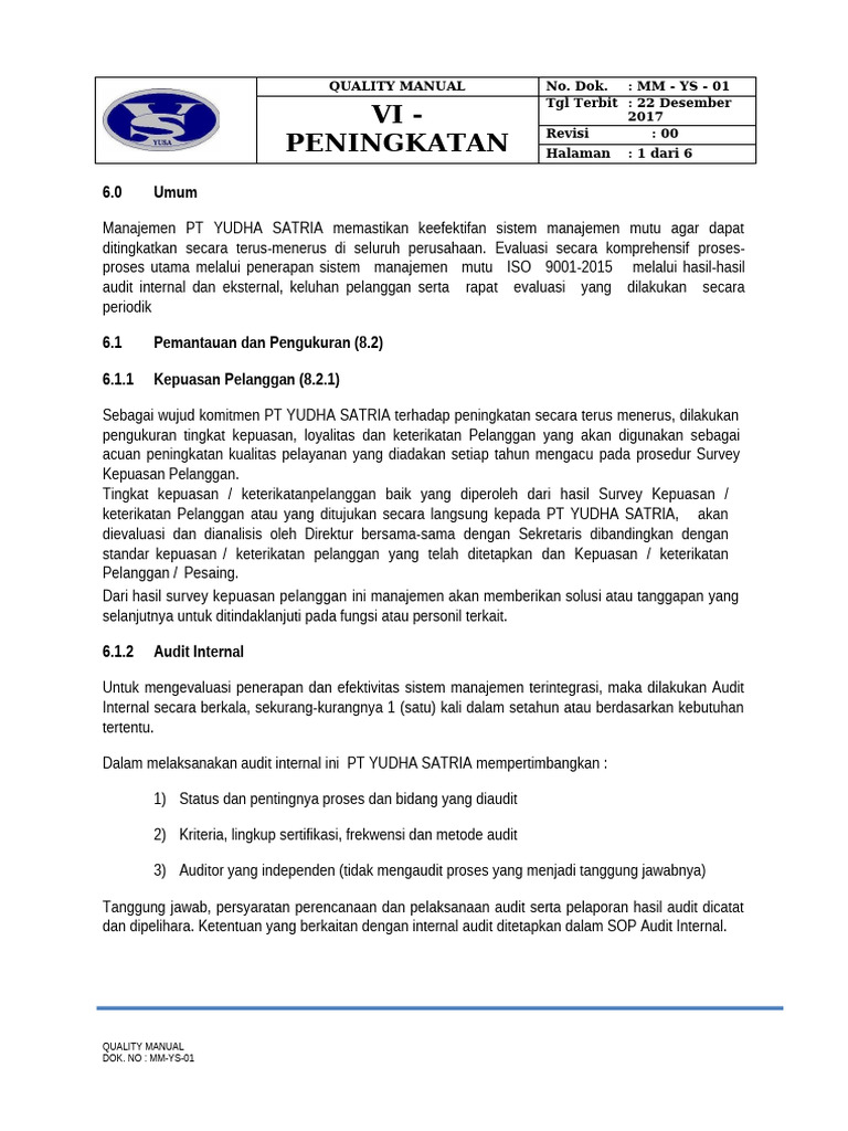 Manual Mutu YS - Bab 6 | PDF