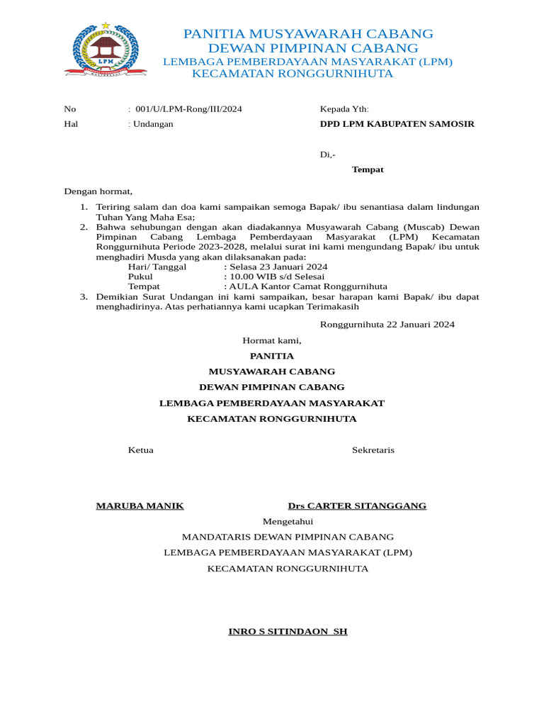 Undangan Musda DPD | PDF