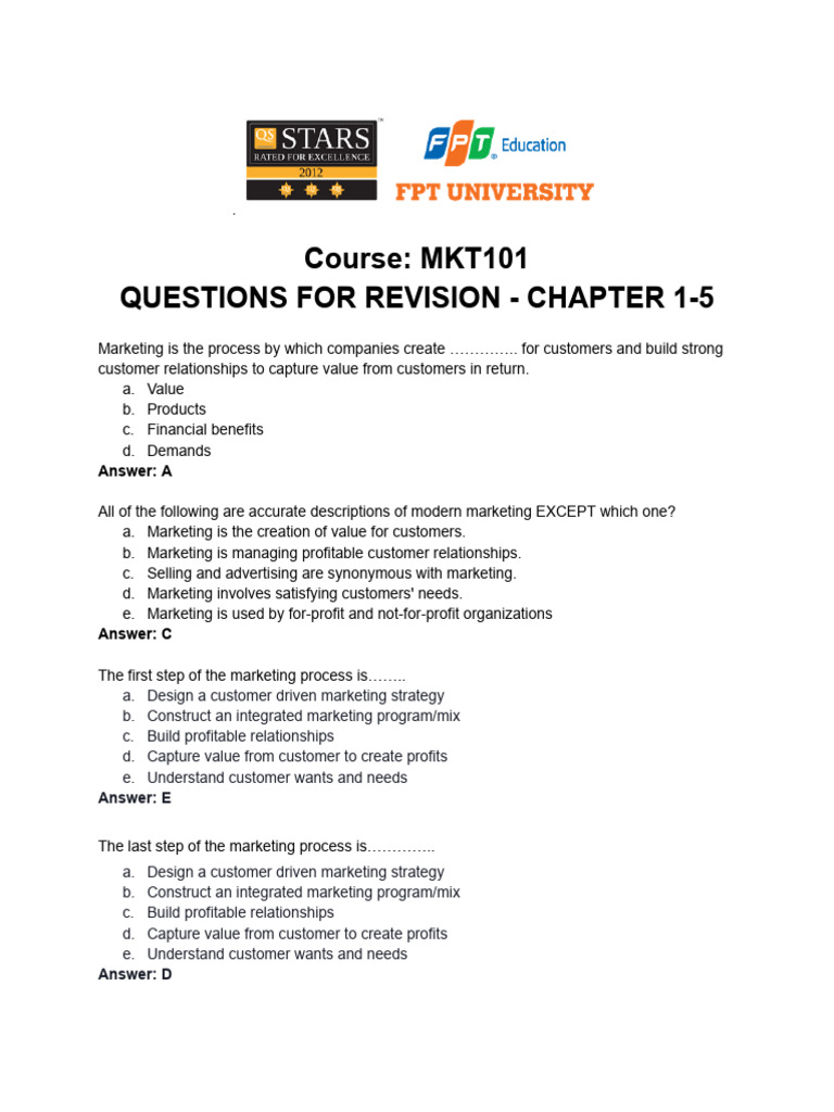 MKT101 Revision Chap1-5 File 1 | PDF